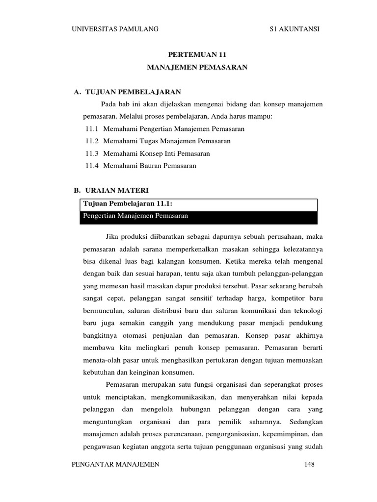 Pert 11 Manajemen Pemasaran | PDF | Karier & Perkembangan | Bisnis