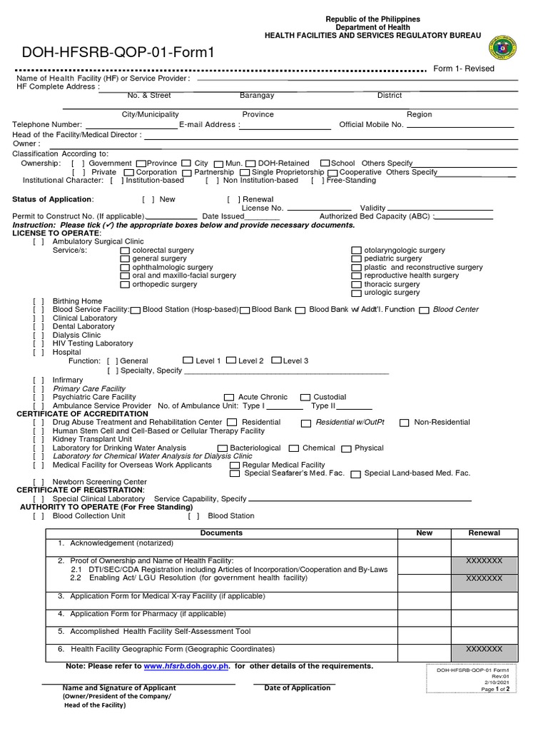 Republic of the Philippines Health Facilities and Services Regulatory ...