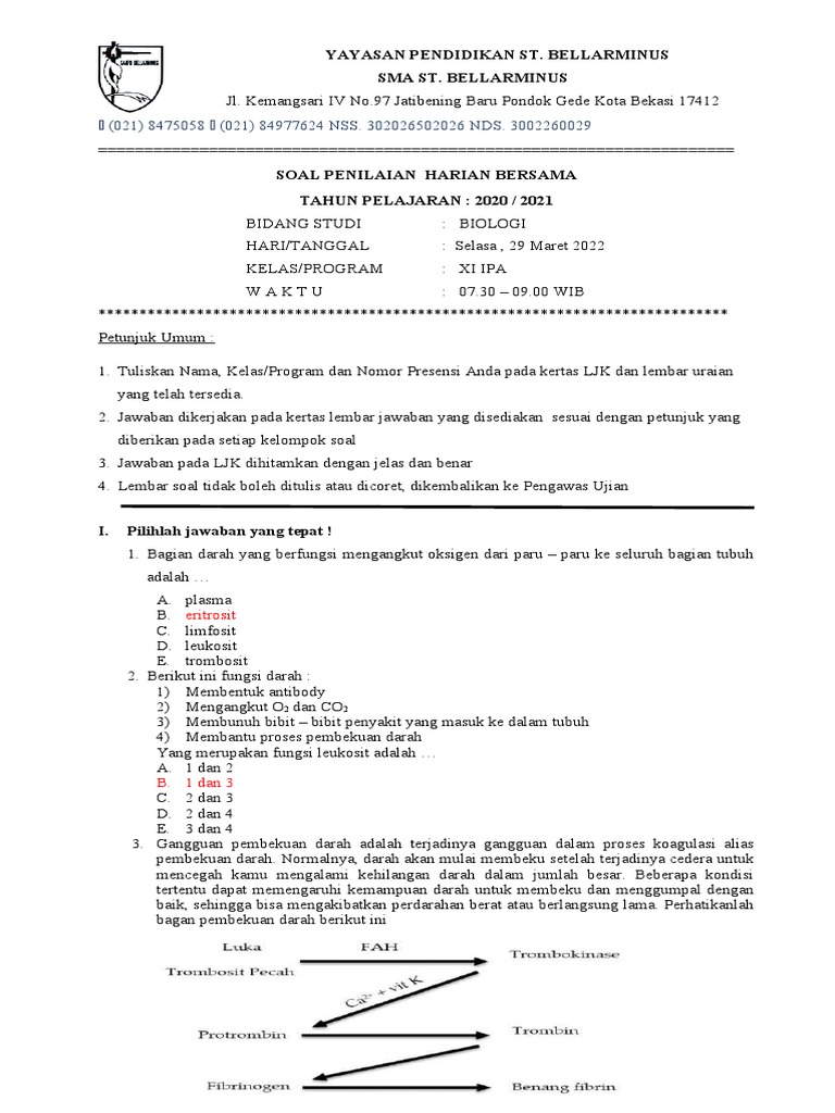 Soal PHB Biologi Semester Genap Kelas XI IPA 2122 Dengan Kunci | PDF | Sains & Matematika