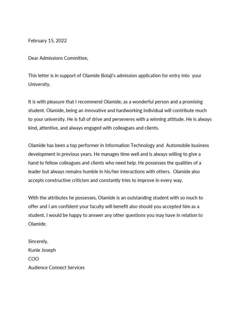 Olamide - Recommendation-Letter | PDF | Career & Growth | Finance ...