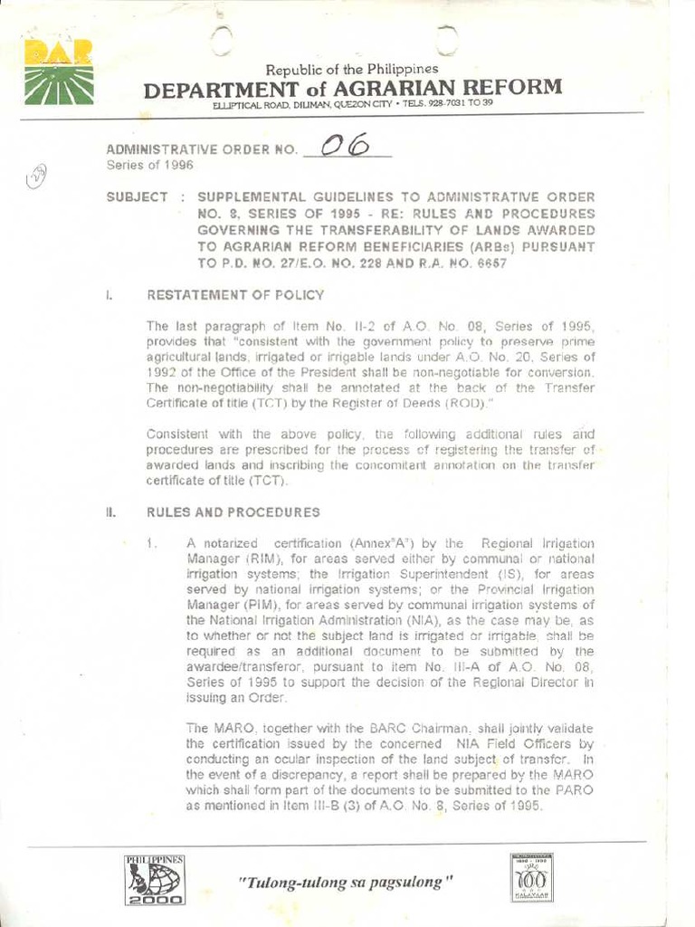 Ao-1996-06 Supplemental To DAR Transfer Clearance | PDF