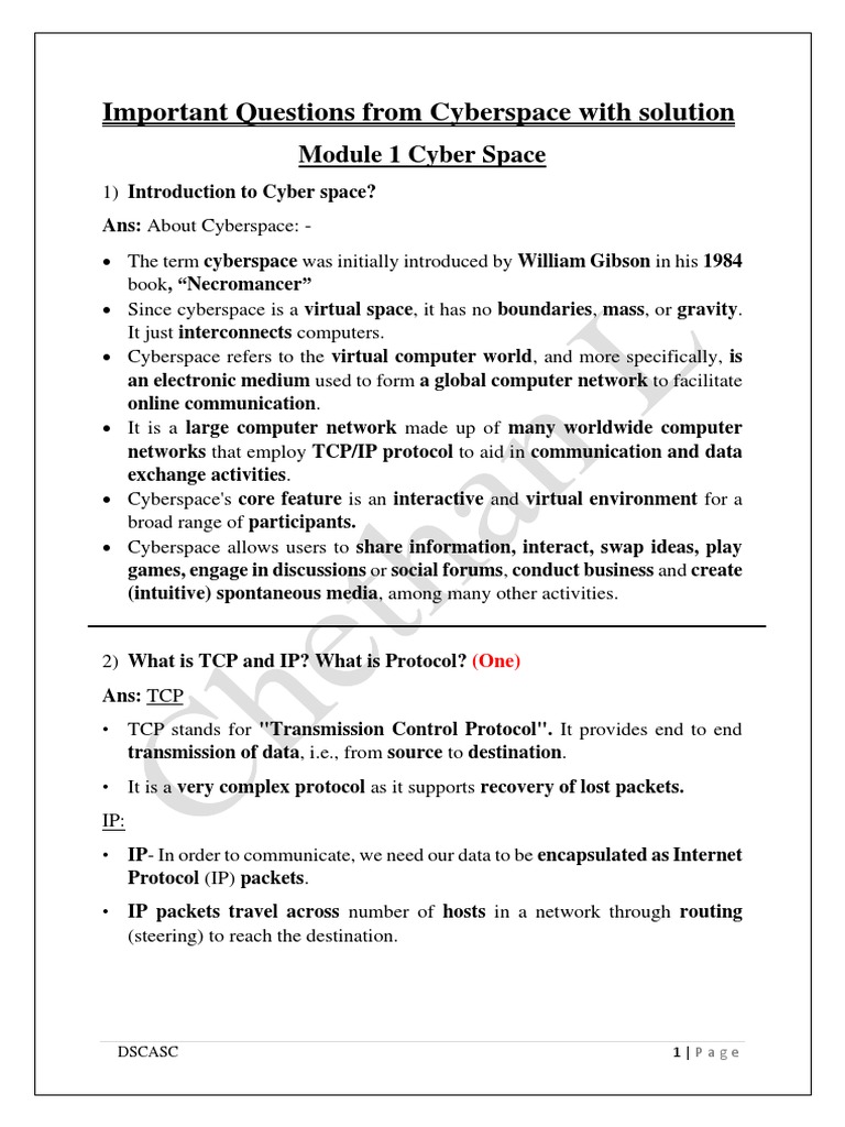 Important Questions From Cyberspace With Solution: Module 1 Cyber Space | PDF | World Wide Web ...