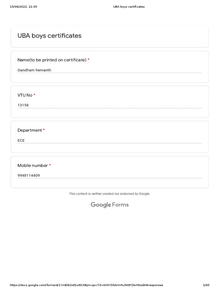 Request Form Responses for UBA Boys Certificates | PDF | Computing ...