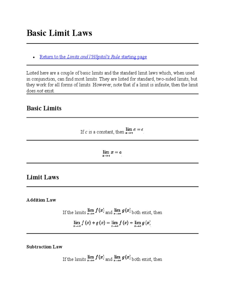 Basic Limit Laws | PDF