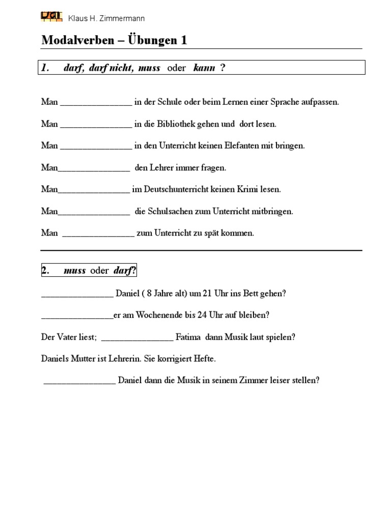Modalverben Übungen 1 | PDF