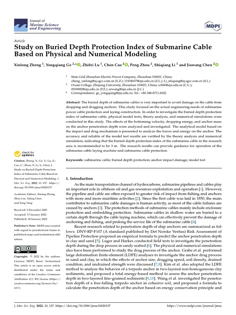 Study On Buried Depth Protection Index of Submarine Cable | PDF ...