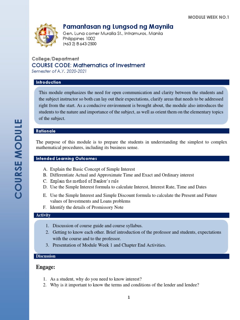 Mathematics of Investment: Module 1 | PDF | Interest | Interest Rates