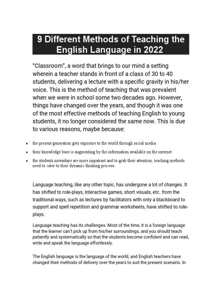 9 Different Methods of Teaching The English Language in 2022 | PDF ...