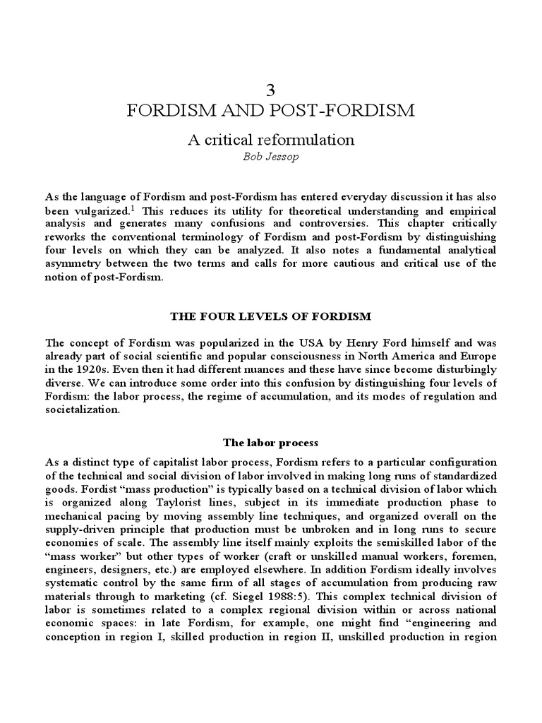 3 Fordism and Post-Fordism: A Critical Reformulation | PDF | Economic ...
