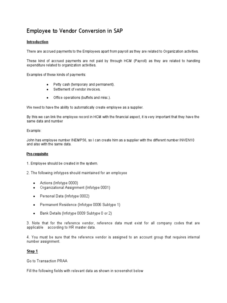 Employee to Vendor Conversion Steps in SAP | PDF | Human Resource ...