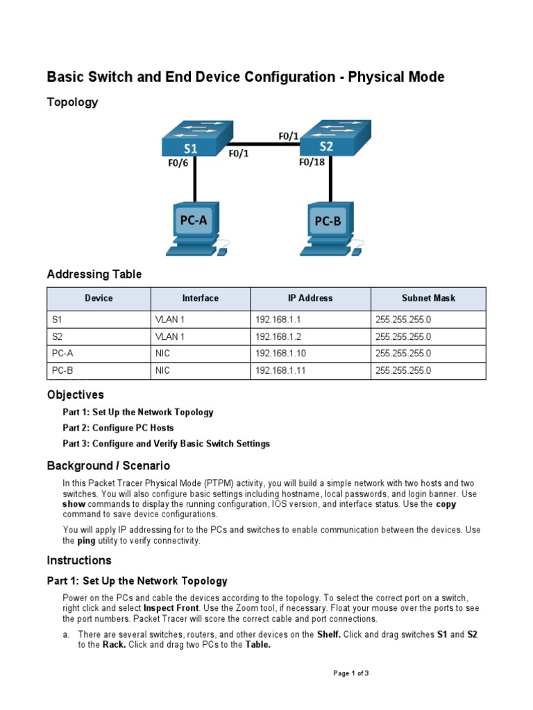 Chapter One Lab 5 2 Basic Switch And End Device Configuration Physical Mode Pdf Computer