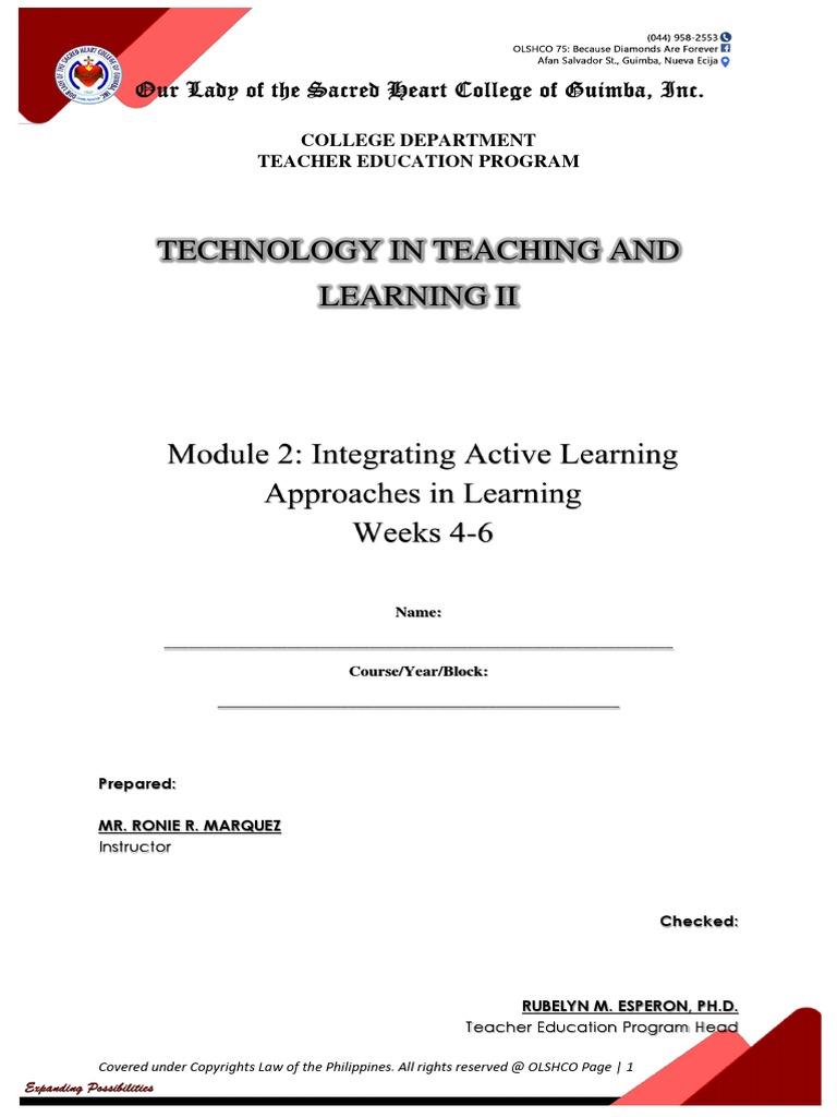 Technology in Teaching and Learning Ii: College Department Teacher ...