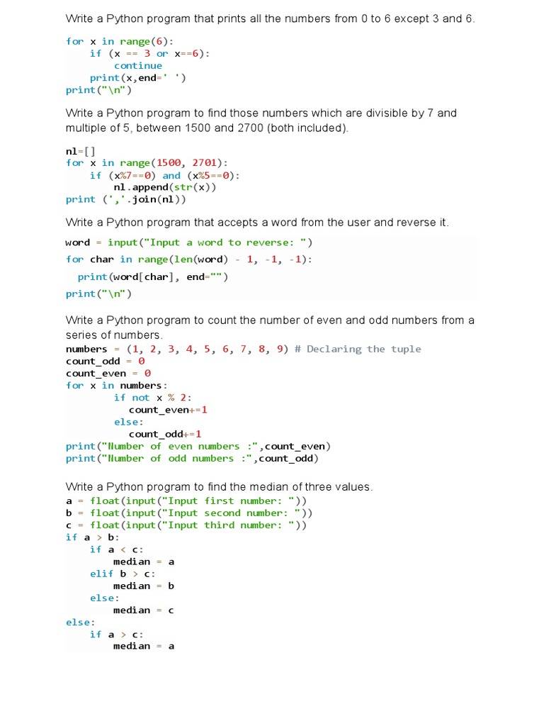 Write A Python Program That Prints All The Numbers From 0 To 6 Except 3 ...