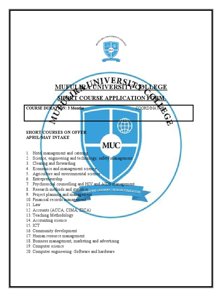 Mufulira University College: Short Course Application Form | PDF