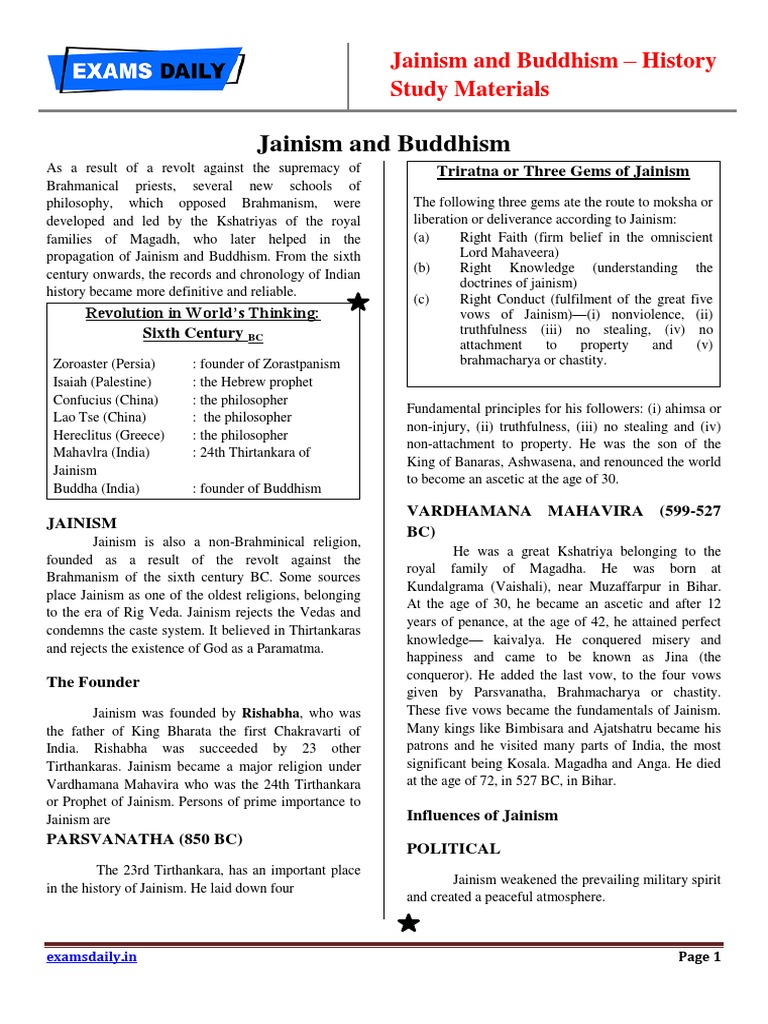 Jainism and Buddhism - History Study Materials | PDF | Gautama Buddha ...