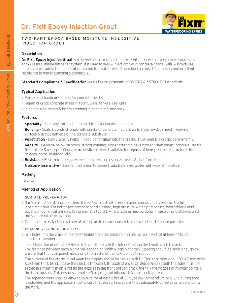 Dr. Fixit Epoxy Injection Grout | PDF | Epoxy | Concrete