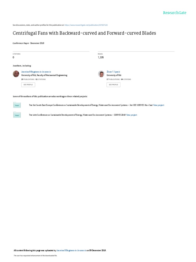 Centrifugal Fans With Backward-Curved and Forward-Curved Blades | PDF ...