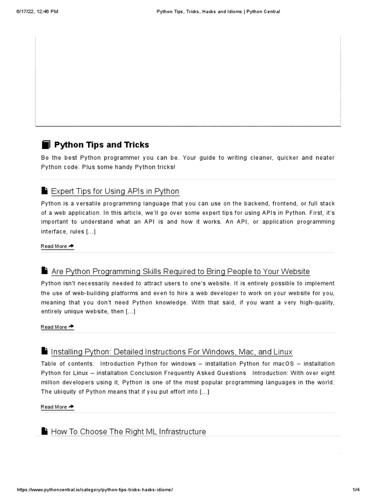 Python Tips Tricks Hacks And Idioms Python Central Pdf Python Programming Language 