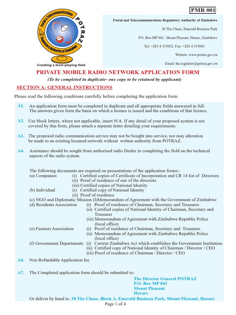 Potraz Application Form | PDF | Bandwidth (Signal Processing) | Service ...
