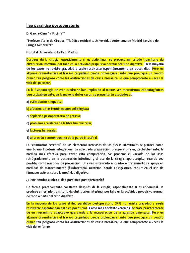 Íleo Paralítico Postoperatorio | PDF | Tracto gastrointestinal ...