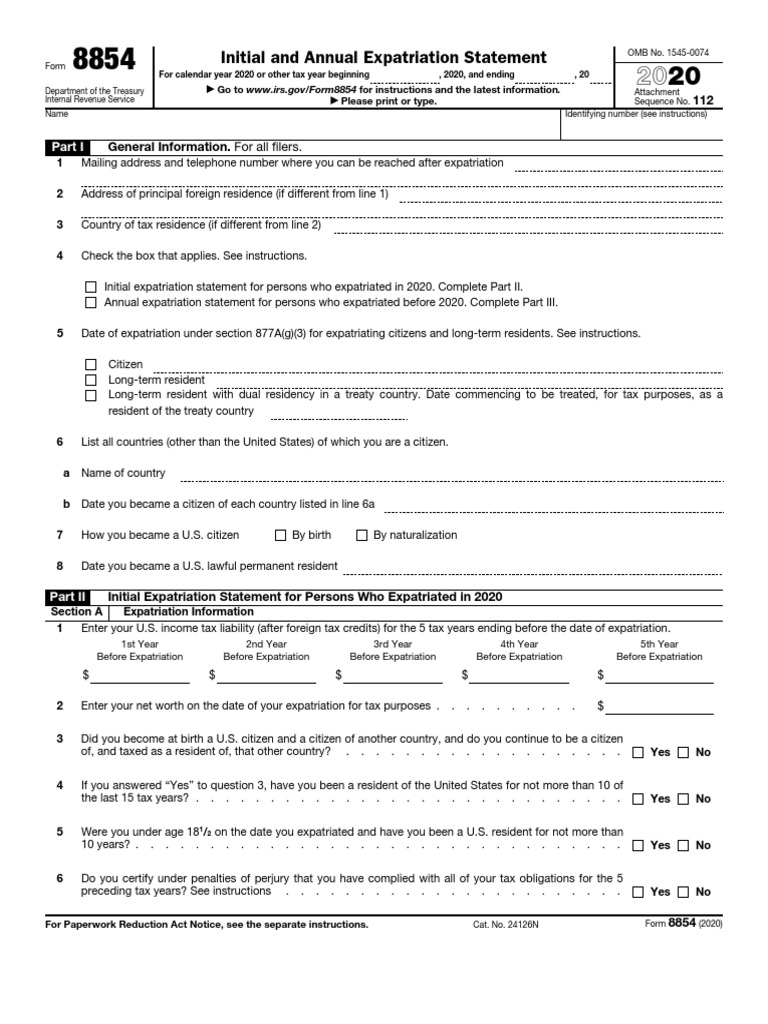 Form 8854 | PDF | Securities (Finance) | Taxes
