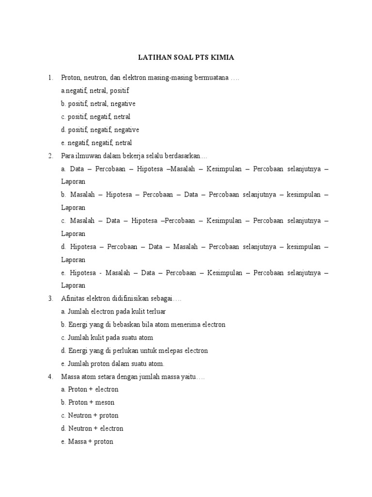 Latihan Soal PTS Kimia Kelas X | PDF
