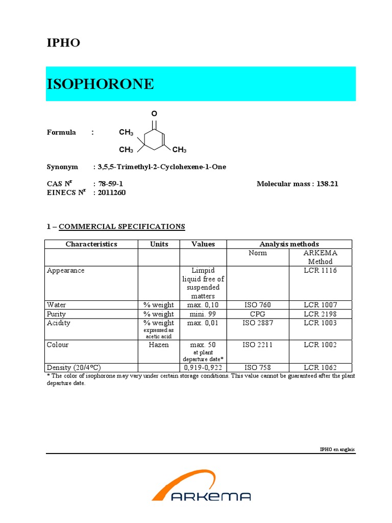 ISOPHORONE | PDF | Chemistry | Physical Sciences