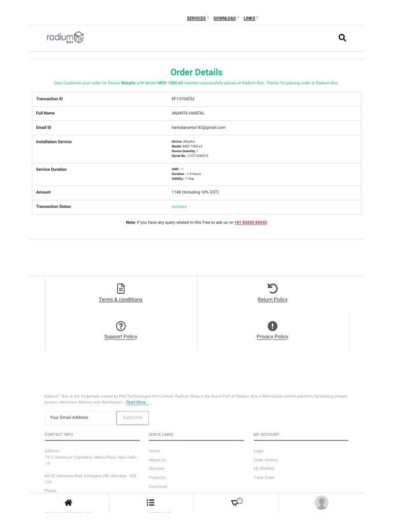 Order Status - Radium Box - Online Biometric Digital Business Services ...