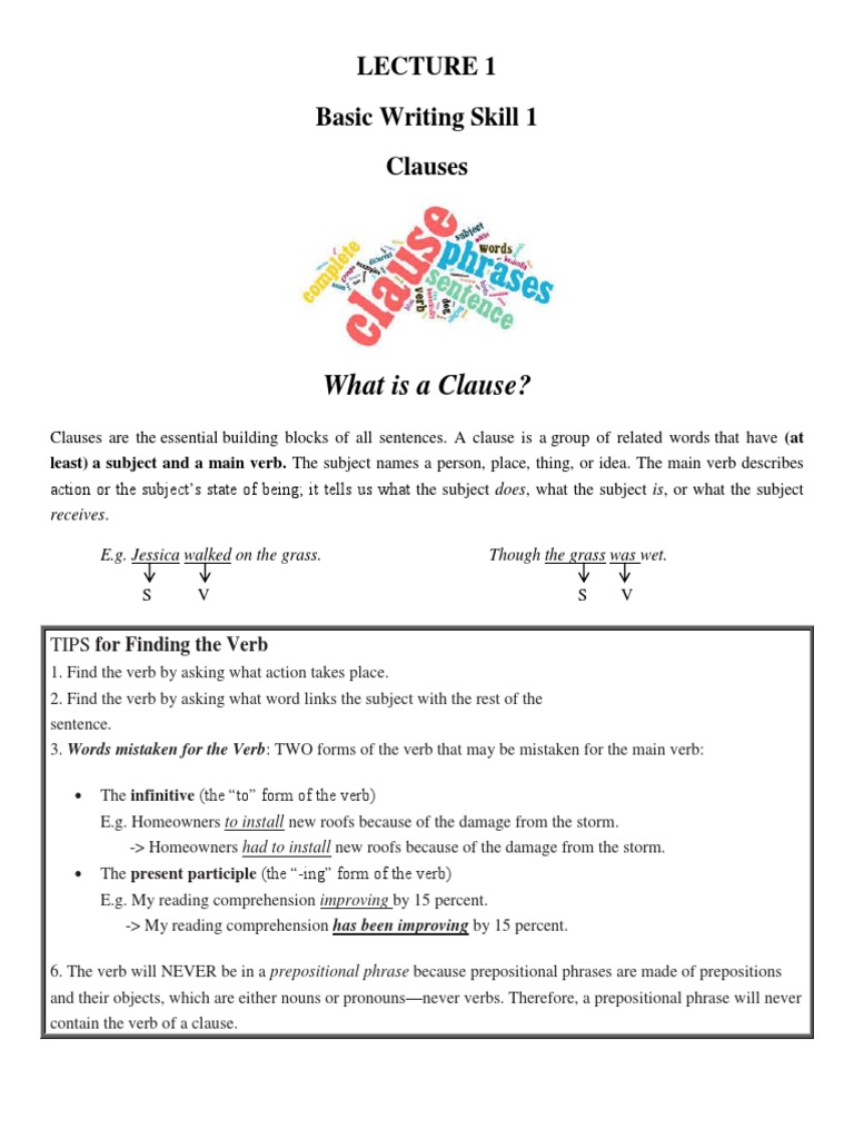 LECTURE 1 - Clauses+Follow Up Exercises | PDF | Verb | Adverb