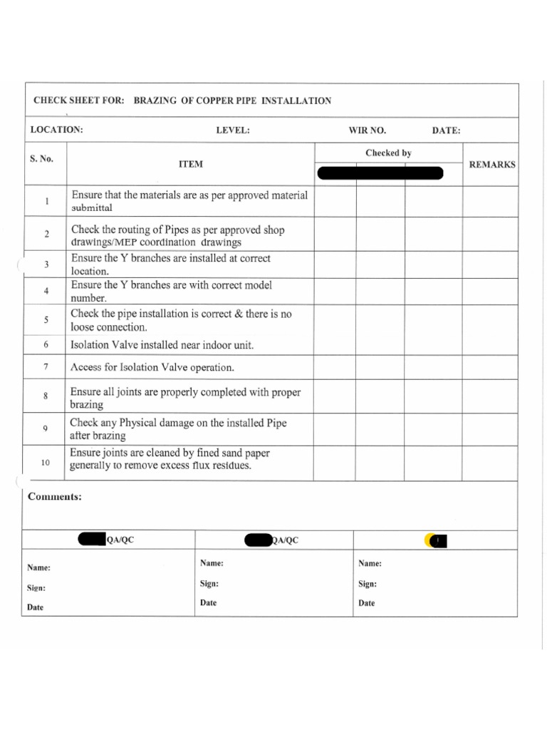 Checklist For Copper Pipe Installation | PDF