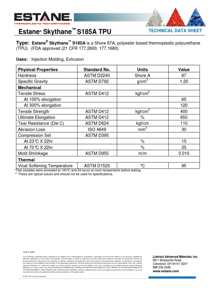 Estane Skythane S185A TPU: Type | PDF | Building Materials | Applied ...