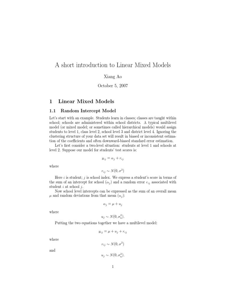 A Short Introduction To Linear Mixed Models | PDF | Errors And ...