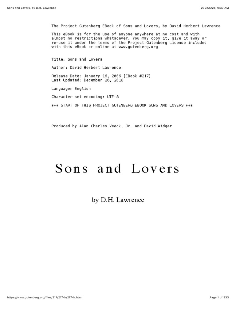 Sons and Lovers, by D.H. Lawrence | PDF | Sons And Lovers