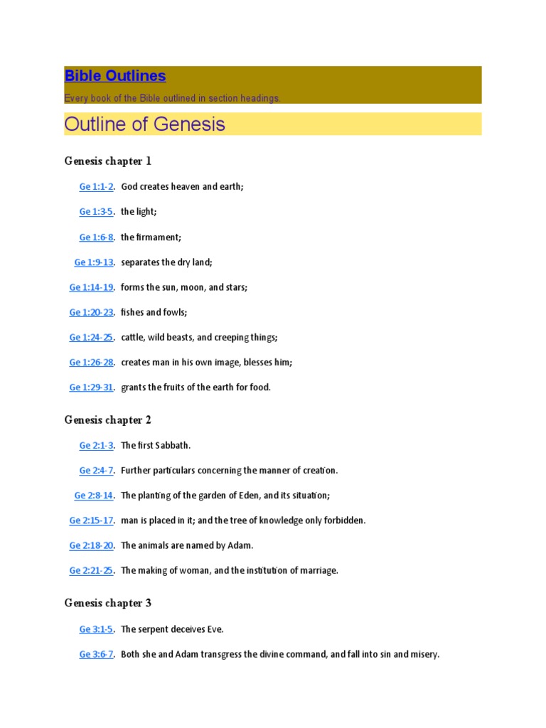 Outline of Genesis: Bible Outlines | PDF | Abraham | Jacob