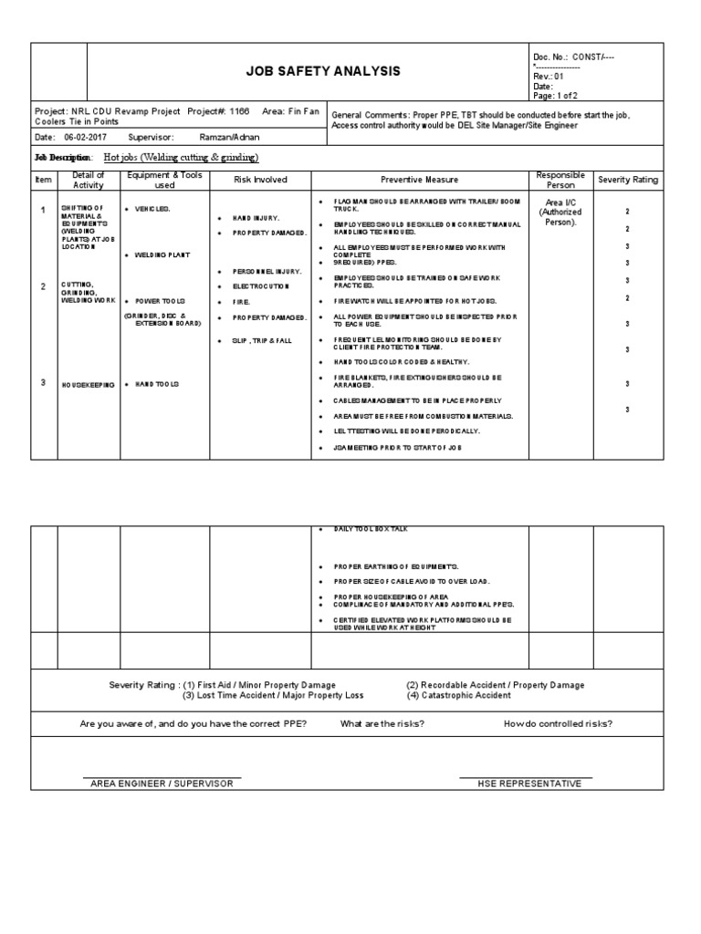 JSA For Work at Height | PDF | Personal Protective Equipment | Fires