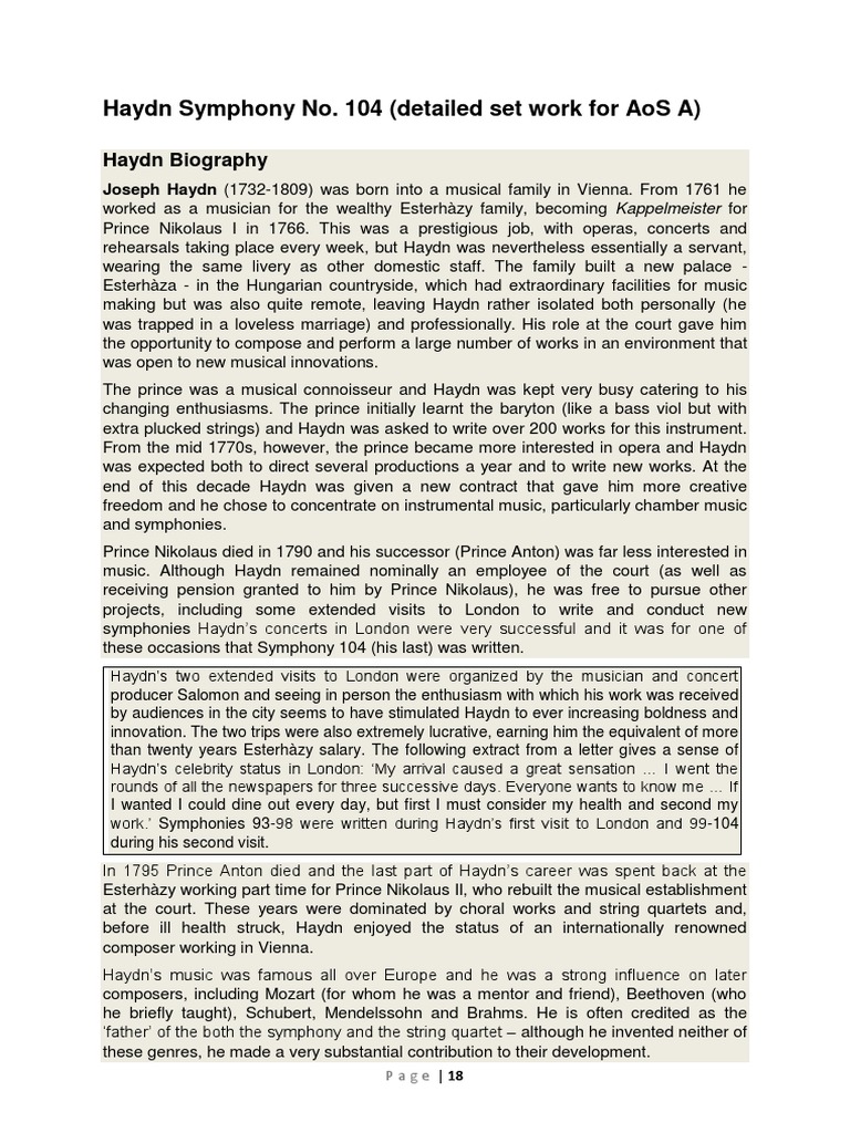 Year 13 Revision Booklet Haydn 104 | PDF | Classical Period (Music ...