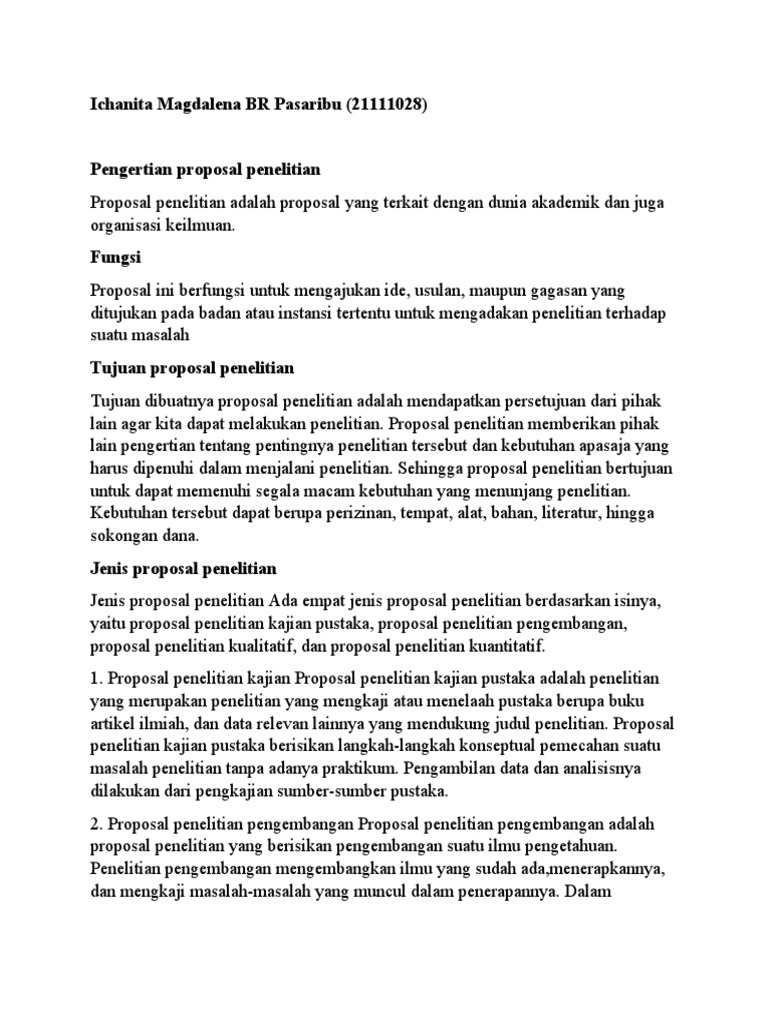 Proposal Penelitian Oleh: Ichanita Magdalena BR Pasaribu | PDF