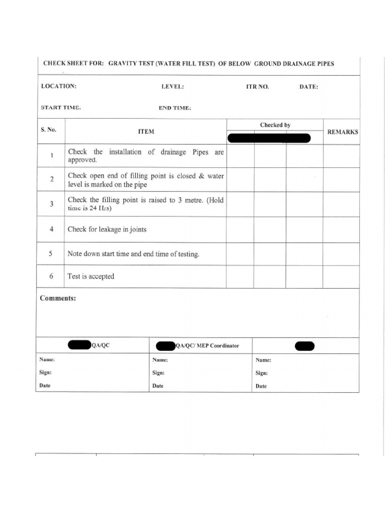 Check List For Gravity Test | PDF