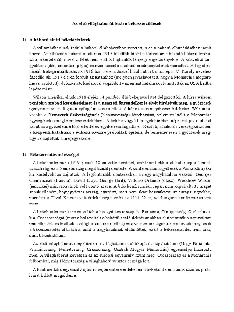 A Trianoni Békediktátum És Következményei | PDF