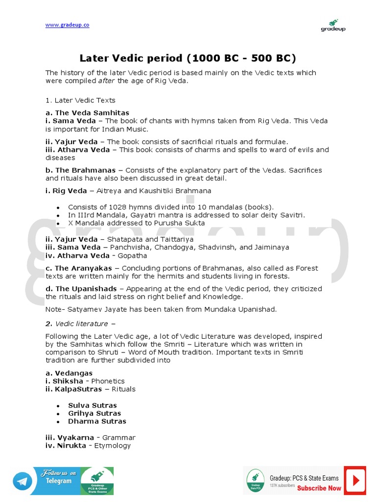 Later Vedic Period (1000 BC - 500 BC) : WWW - Gradeup.co | PDF | Vedas ...