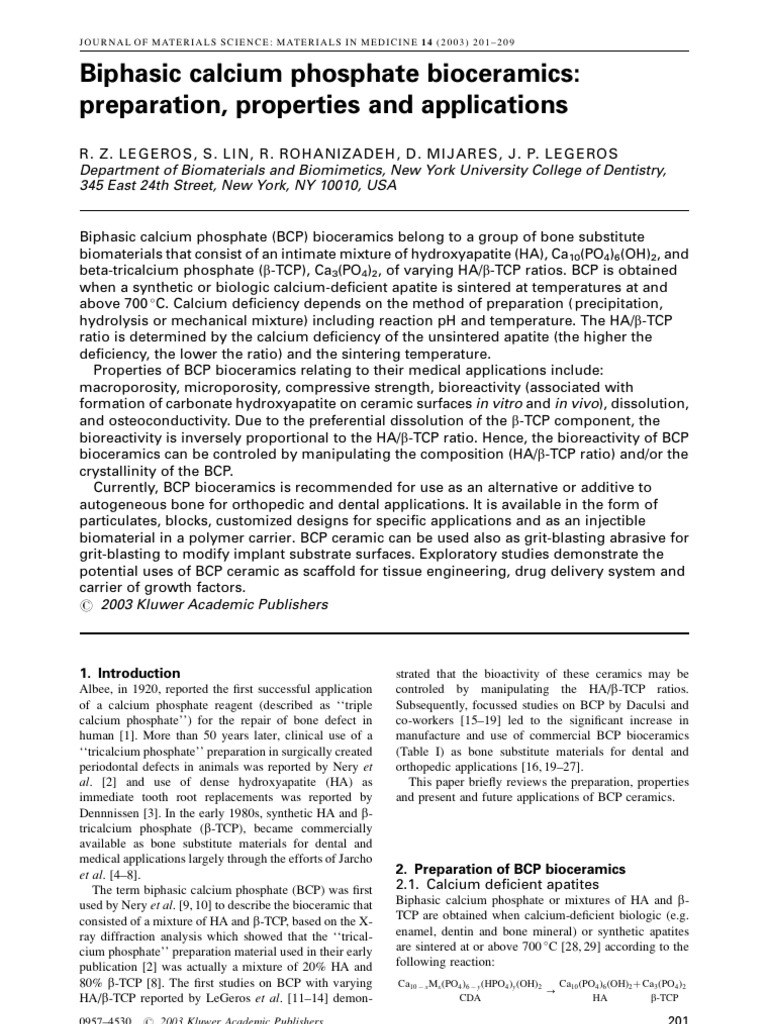 Biphasic Calcium Phosphate | PDF | Bioceramic | Applied And ...