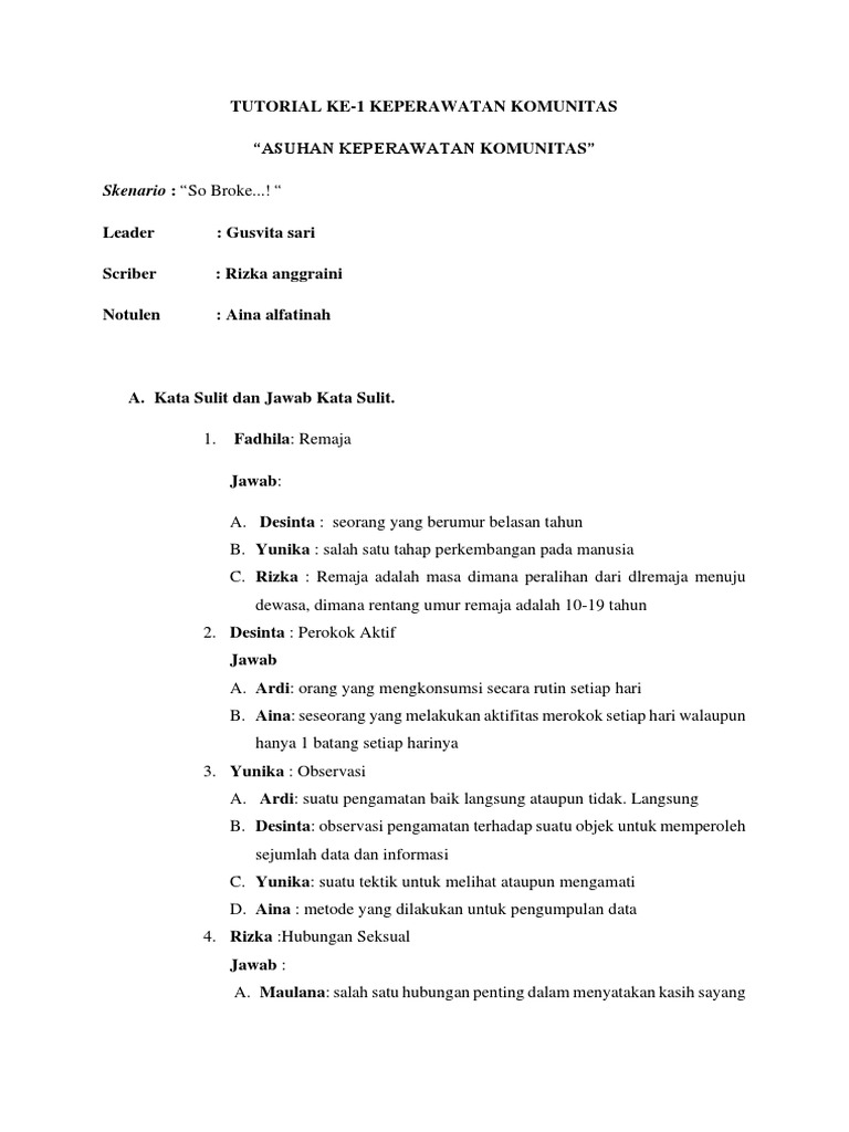 Laporan Tutorial Ke-1 Keperawatan Komunitas Ii | PDF | Kesehatan Holistik