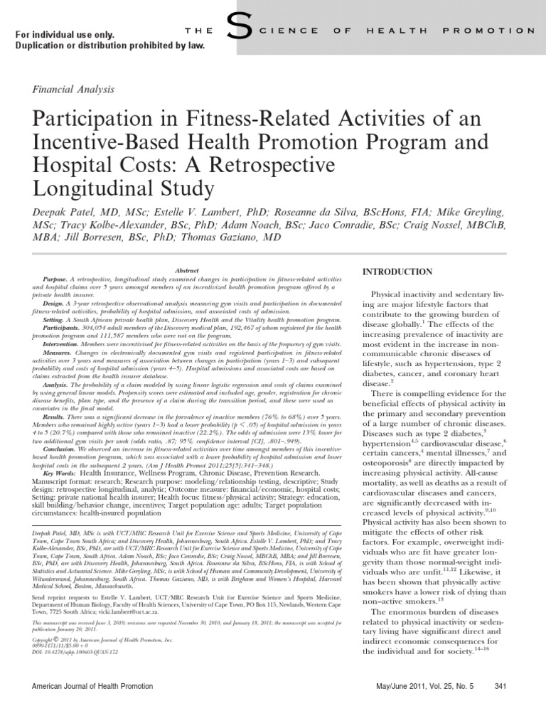 Incentive Based Health Promotion Program - AJHP | PDF | Chronic ...