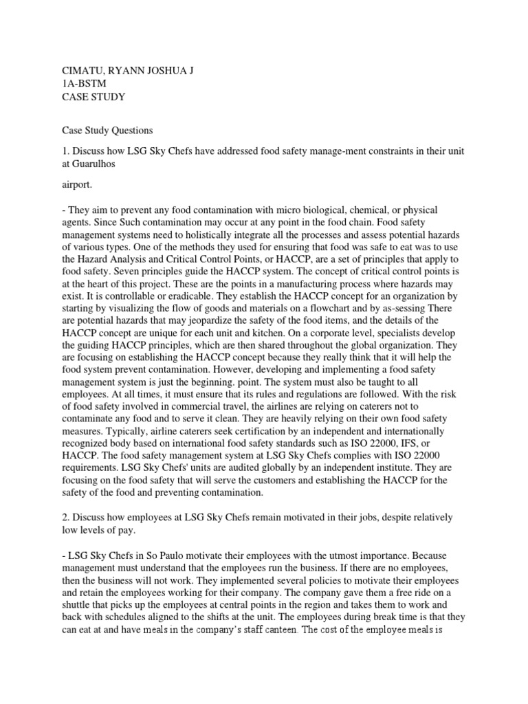Cimatu, Ryann Joshua - Case Study | PDF | Food Safety | Hazard Analysis And Critical Control Points