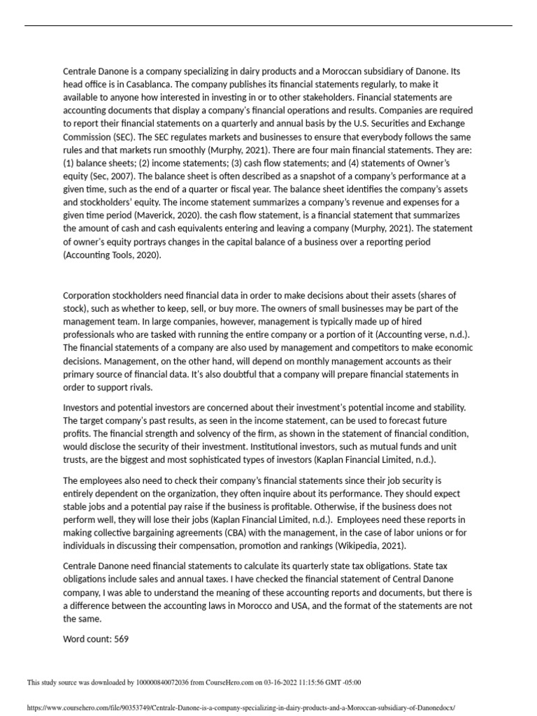 Centrale Danone Financial Insights | PDF | Financial Statement | Equity (Finance)