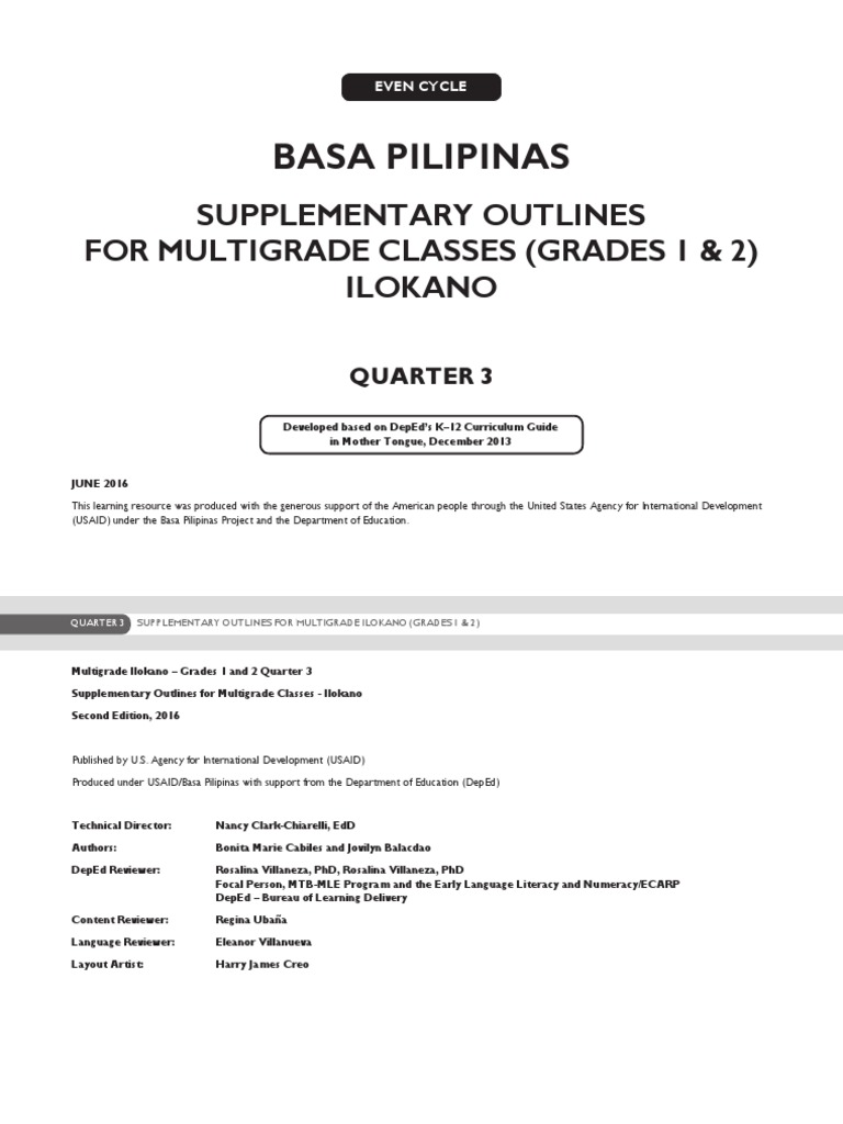 Basa Pilipinas: Supplementary Outlines For Multigrade Classes (Grades 1 ...