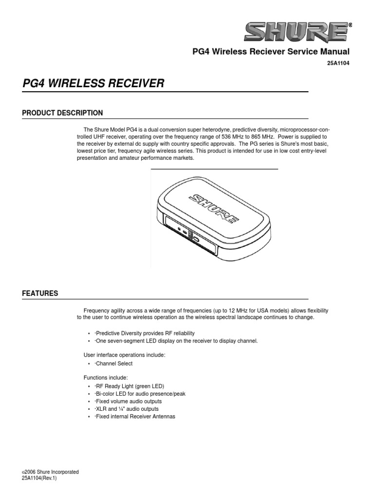 Shure PG4 - Wireless Receiver | PDF | Frequency Modulation | Detector ...