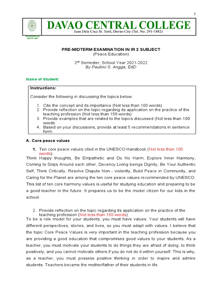 Preparing for Peace: Core Values, Integration, and Experiences in ...