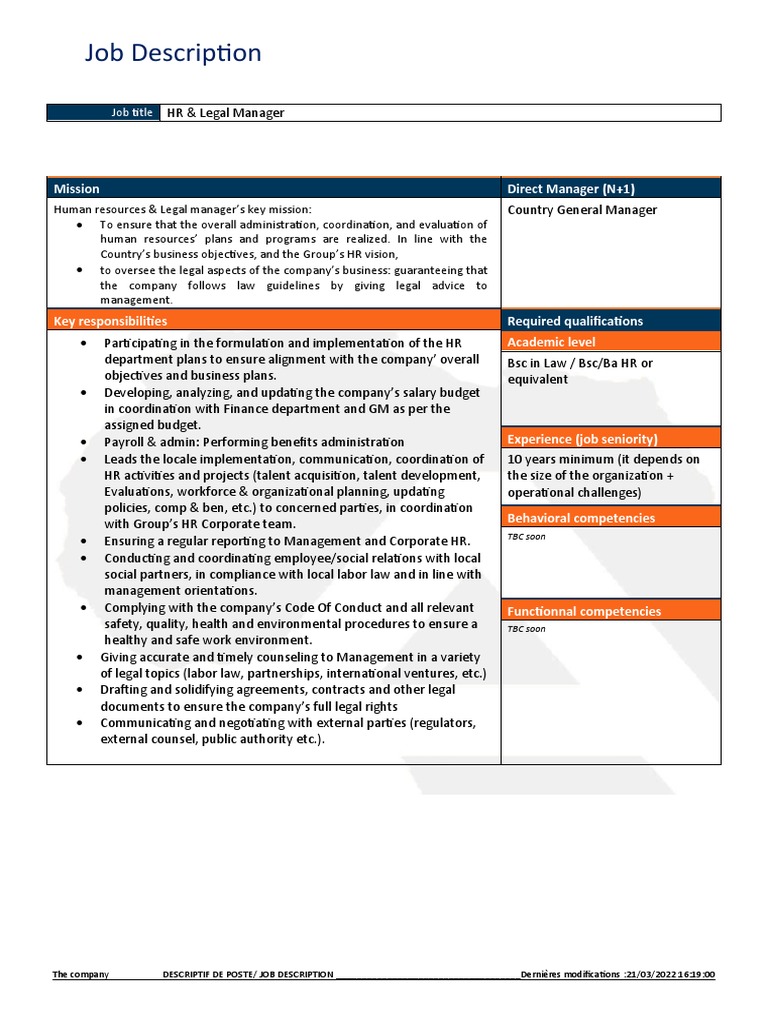 Job Description: Mission Direct Manager (N+1) | PDF | Human Resources ...