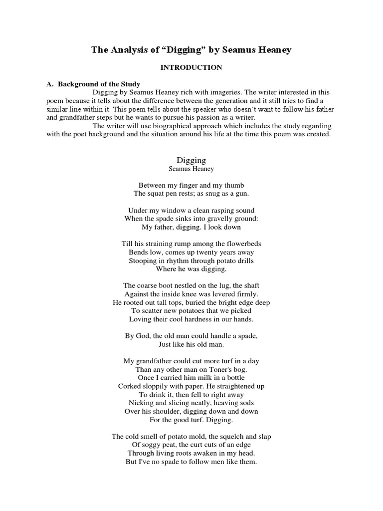 The Analysis of "Digging" by Seamus Heaney | PDF | Religion ...